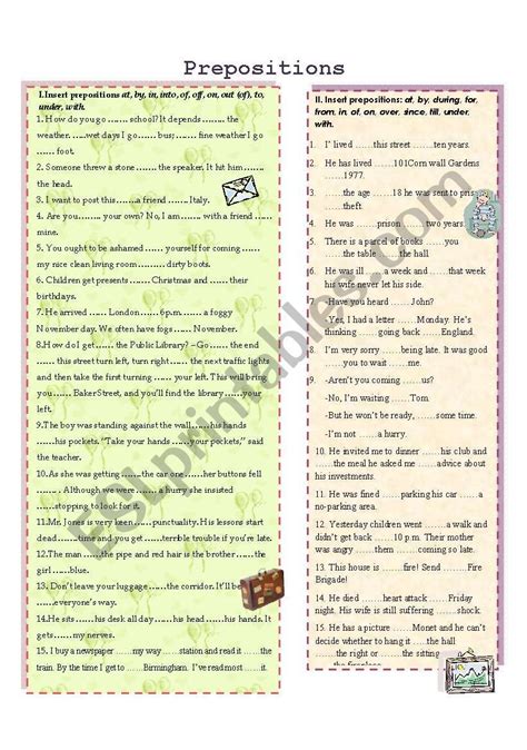 Preposition And Prepositional Phrase Worksheet