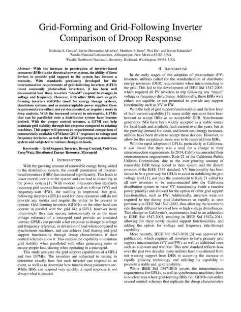 pdf grid forming and grid following inverter comparison of droop response