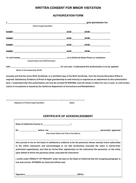 Written Consent For Minor Visitation Form 2022 Printable Consent Form