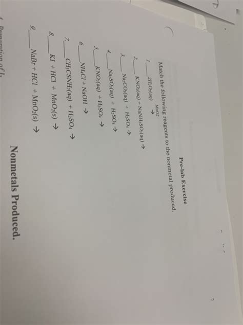Solved Pre Lab Exercise Match The Following Reagents To The Chegg