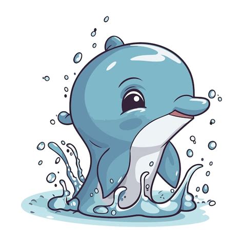 Ilustración de un lindo delfín de dibujos animados en el agua sobre un