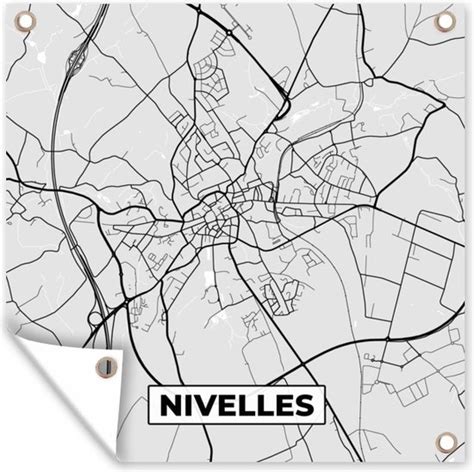 Tuinposters Stadskaart Zwart Wit Kaart Nivelles België