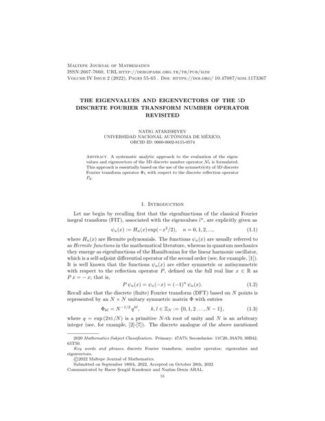 pdf the eigenvalues and eigenvectors of the 5d discrete fourier transform number operator