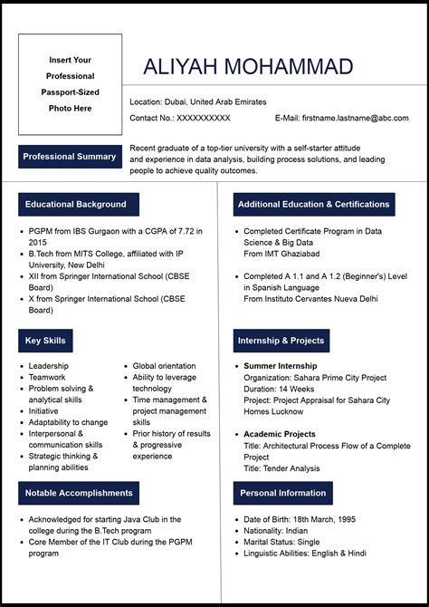 Resume Sample For Fresh Graduate