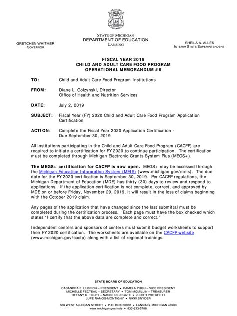 Fillable Online CACFP FY20 Memo 6 CACFP Application Certification Fax