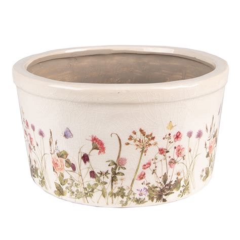 Clayre Eef Bloempot Ø 16x9 cm Roze Beige Keramiek Bloemen