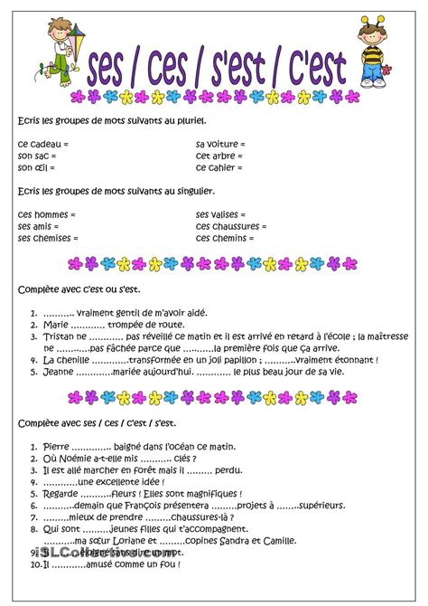 S EST C EST SES CES French Expressions Exercice Ce2 Exercices