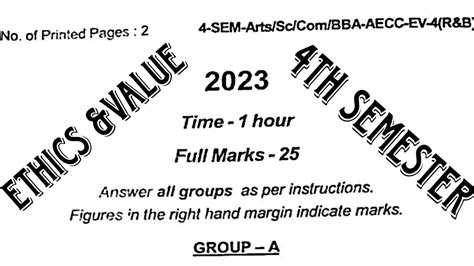 AECC 4 Ethics Values Question 4th Semester 2nd Year