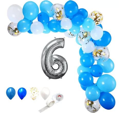 Combo Kit Deco Fiesta Arco Globos Celeste Azul Blanco