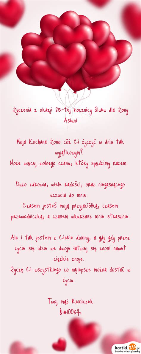 Yczenia Z Okazji Tej Rocznicy Lubu Dla Ony Asiuni Darmowe Kartki