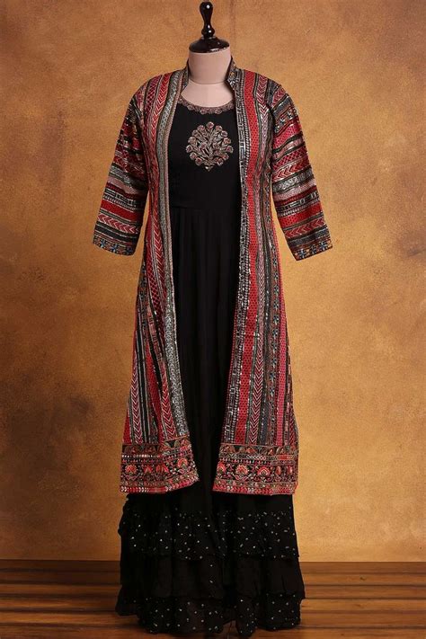 Buy Black Zardosi Embroidered Georgette Party Wear Salwar Kameez Online