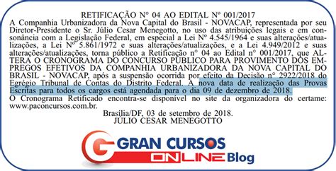 Concurso Novacap DF Nova Data Da Prova Divulgada Confira