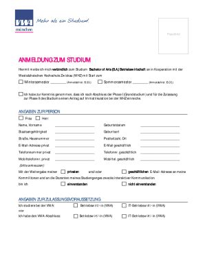 Ausfüllbar Online Bewerbung fr Zulassung zum Studium Fax Email