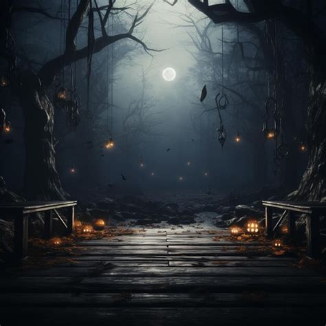 Premium AI Image Halloween Background Spooky Forest With Full Moon