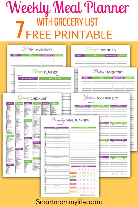 2024 Free Printable Weekly Meal Planner With Grocery List Smart Mommy