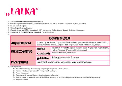 Lalka notatka 1 LALKA Autor Bolesław Prus Aleksander Głowacki