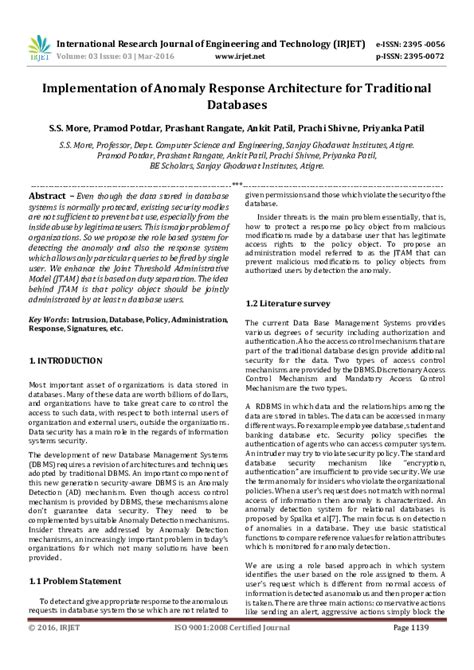 pdf implementation of anomaly response architecture for traditional databases irjet journal