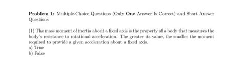 solved problem 1 multiple choice questions only one answer