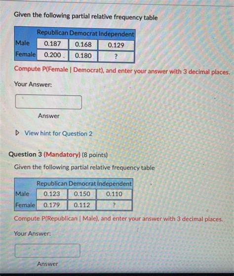 solved given the following partial relative frequency table