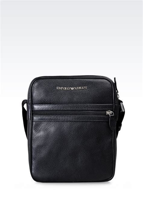 Emporio Armani Small Leather Shoulder Bag In Black For Men Lyst