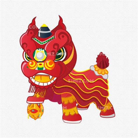 卡通舞龙舞狮红狮子绣球过年装饰图片素材免费下载 觅知网