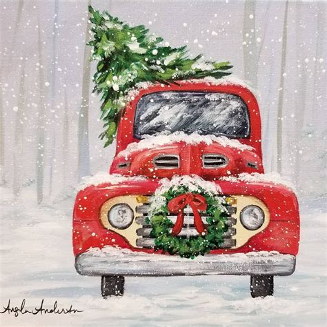 Https Youtu Be Aojhjdmiu G Red Christmas Truck Acrylic Painting