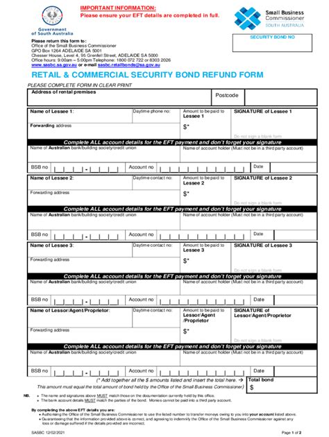 Fillable Online Sasbc Sa Gov Au Pdfs Bond FormsSecurity Bond Refund