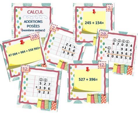 28 cartes à tâches Consigne Pose les opérations Idéal pour s