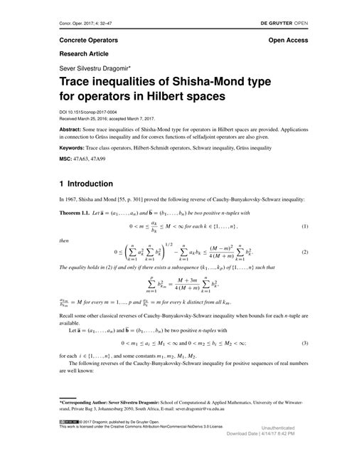pdf trace inequalities of shisha mond type for operators in hilbert spaces