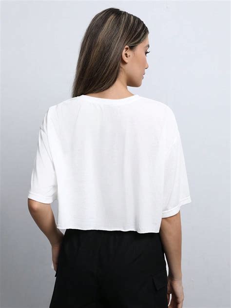 SHEIN EZwear T Shirt Court Unicolore Épaule tombante Mode en ligne