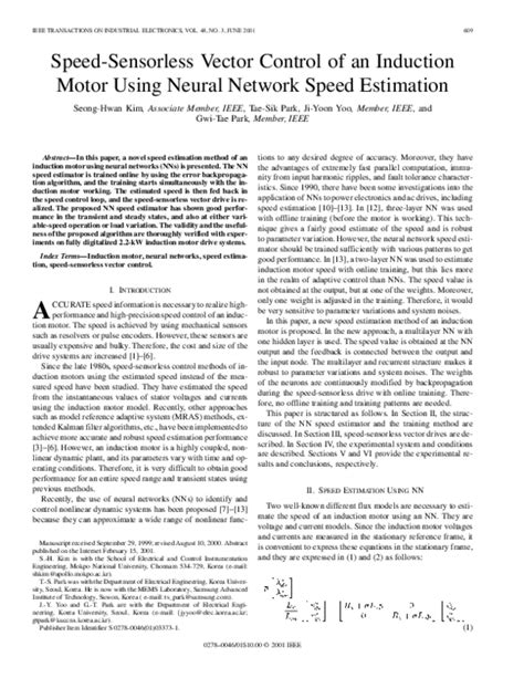 pdf speed sensorless vector control of an induction motor using neural network speed