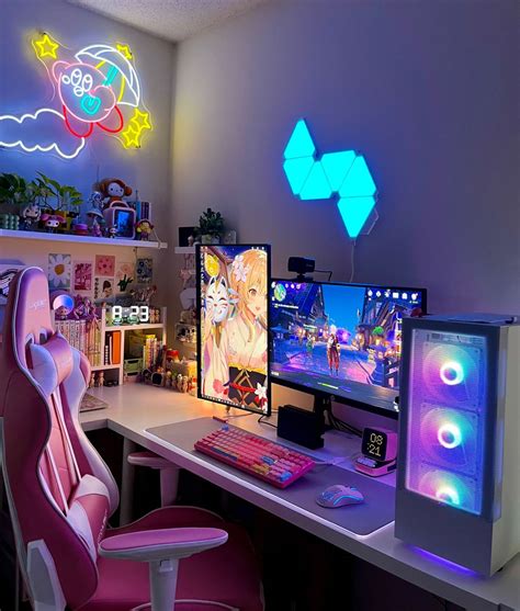 Cute Cozy Pink Blue Gaming Pc Setup Aesthetic Gaming Room Setup