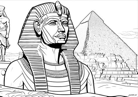 Faraón delante de la pirámide Egipto y Jeroglíficos Colorear para