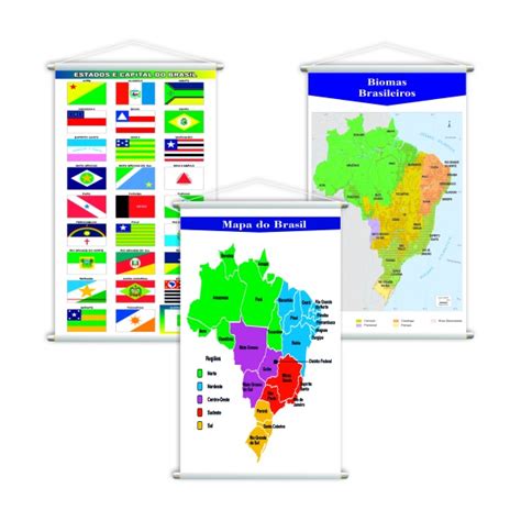 Mapa Brasil Bandeiras Biomas Kit 3 Banners 80x50cm Submarino