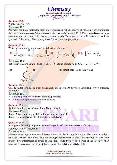 Ncert Solutions For Class Chemistry Chapter Polymers