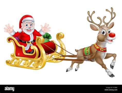 Cartoon Di Babbo Natale E Delle Sue Renne Con La Sua Slitta Di Natale