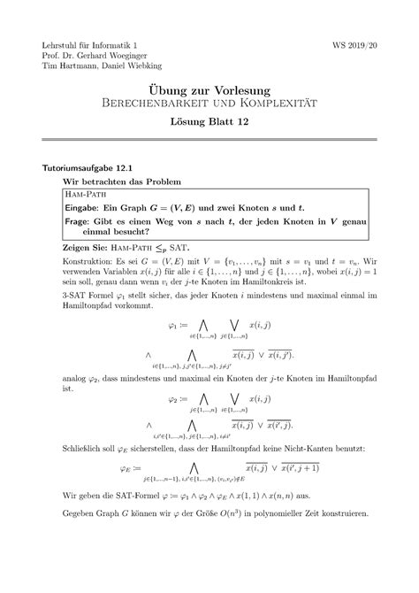 Loesung Aufgabenblatt 12 Berechenbarkeit und Komplexität RWTH
