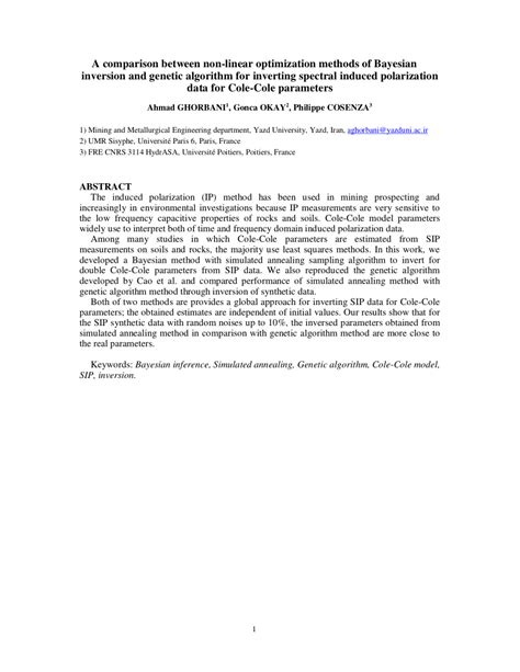 pdf a comparison between non linear optimization methods of bayesian inversion and genetic