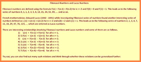 connection between fibonacci numbers and lucas numbers ganitcharcha