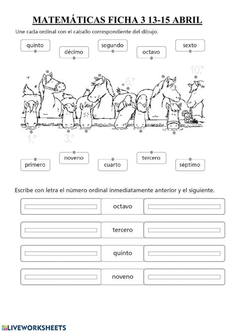 Números ordinales hasta el 20 Ficha interactiva Workbook School