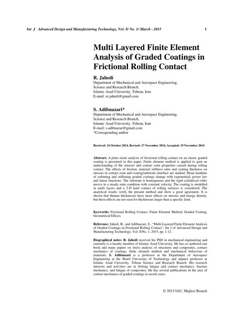 pdf multi layered finite element analysis of graded coatings in frictional rolling contact