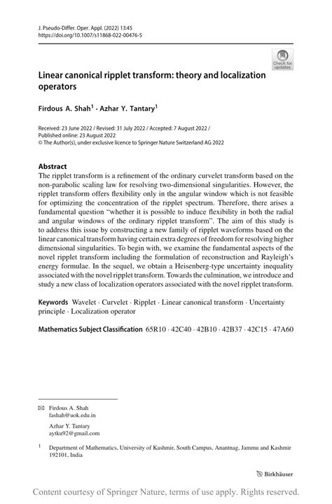 linear canonical ripplet transform theory and localization operators request pdf