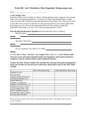 Jasp Lab Docx Psych Lab Worksheet More Hypothesis