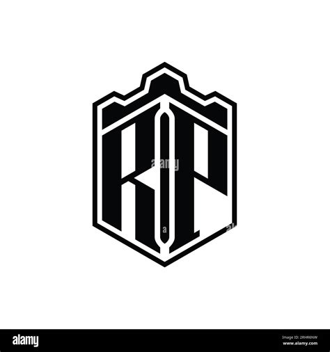 RP Letter Logo Monogram Hexagon Shield Shape Crown Castle Geometric