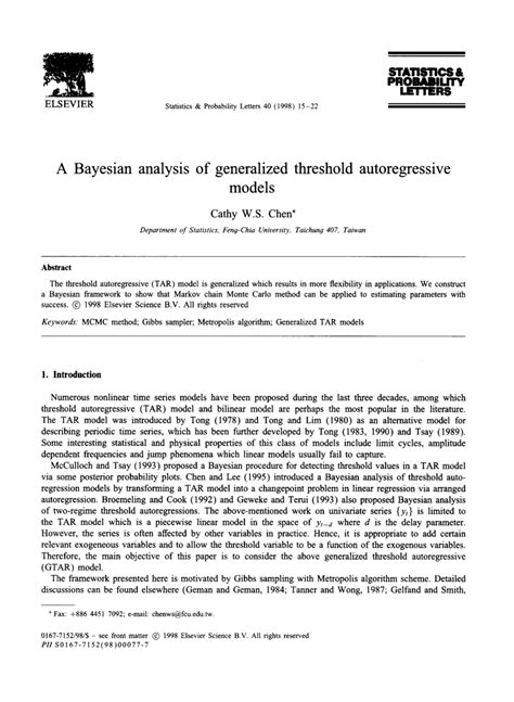 pdf a bayesian analysis on generalized threshold autoregressive model