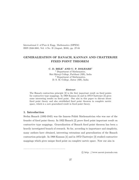 pdf generalization of banach kannan and chatterjee fixed point theorem