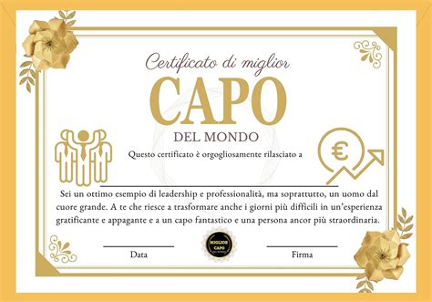 Certificato Di Miglior Capo Del Mondo Idea Regalo Per Capo Regali Di