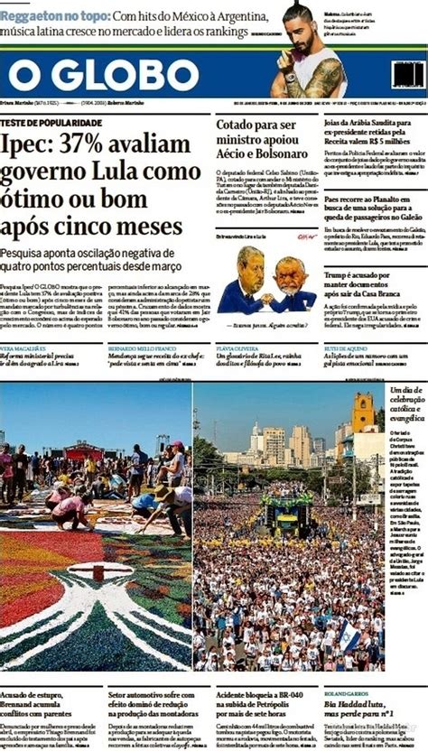 Capa O Globo Edi O Sexta De Junho De
