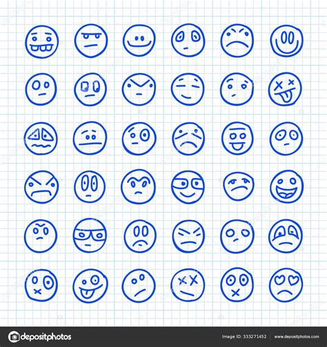 Un Conjunto De Iconos Emoji Dibujados A Mano Sobre Papel Cuadrado