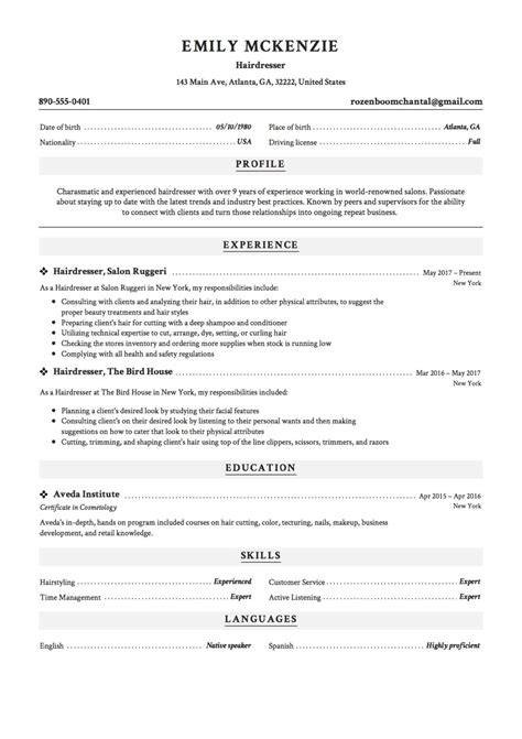 23 Hairdresser Resume Examples PDF S